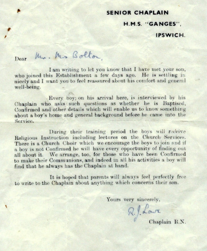 photograph of a letter from the Chaplain to the parents of Brian Bolton ...