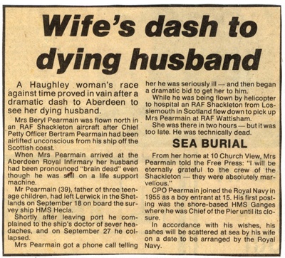 A report of the wife of Chief Petty Officer Pearmain's wife's dramatic ...