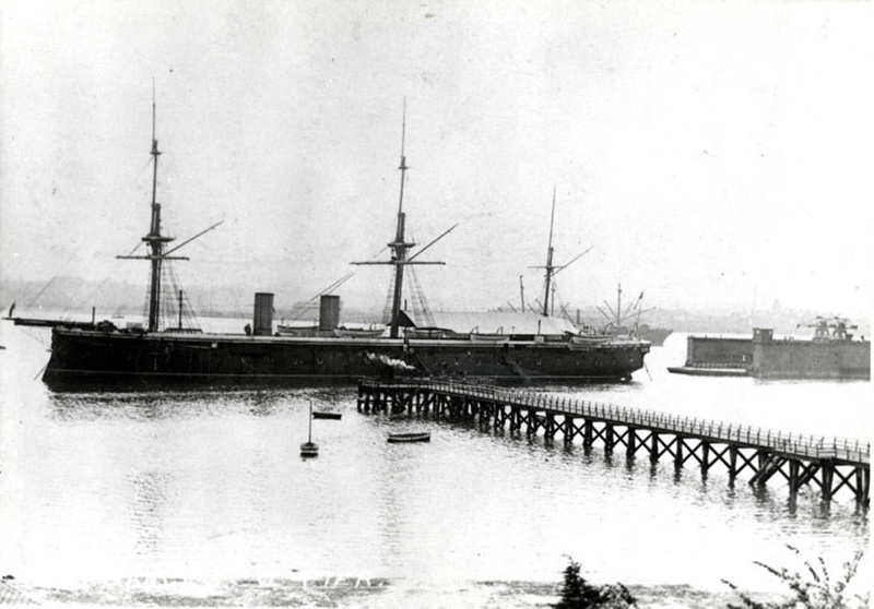 Copy photograph of HMS Ganges II off Shotley Pier.; photographer ...