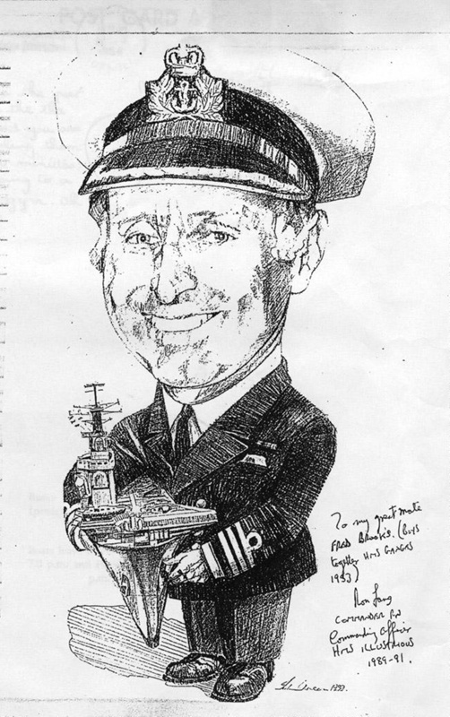 A cartoon of Commander Ron Lang, commanding officer of HMS Illustrious ...