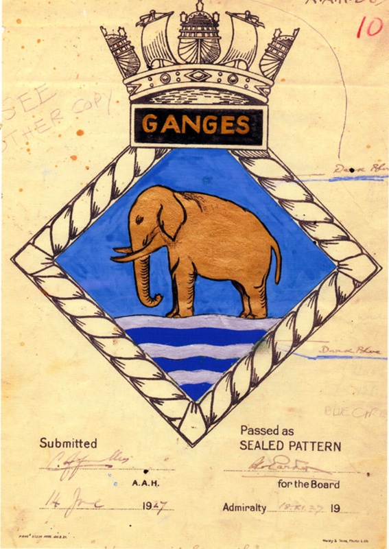 Colour photograph of HMS Ganges crest dated 14th June 1927, signed to ...