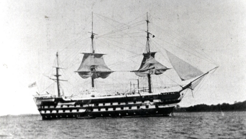 photograph of HMS Ganges partly under sail; photographer : unknown ...