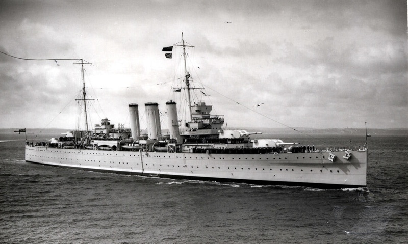 Photograph of the cruiser HMS Cornwall at sea; photographer : Wright ...
