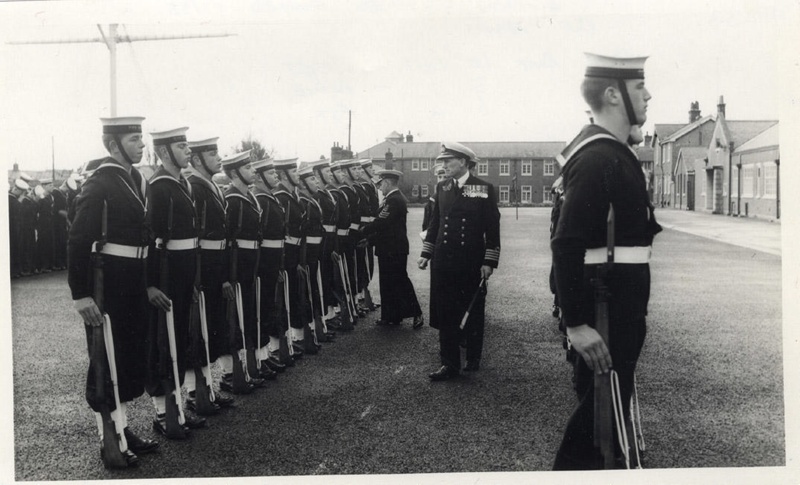Photograph of Benbow Division 33 Mess Guard being inspected by Captain ...