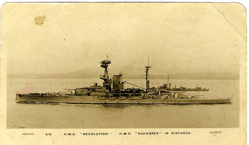 Photograph of HMS Resolution with HMS Saumarez in the background ...