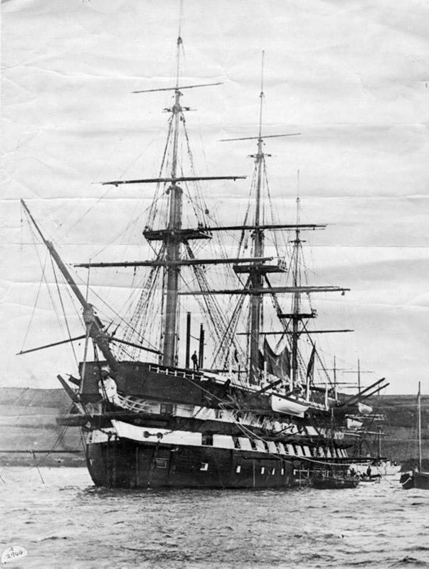 Photograph of HMS Ganges as a training ship when stationed off Mylor ...