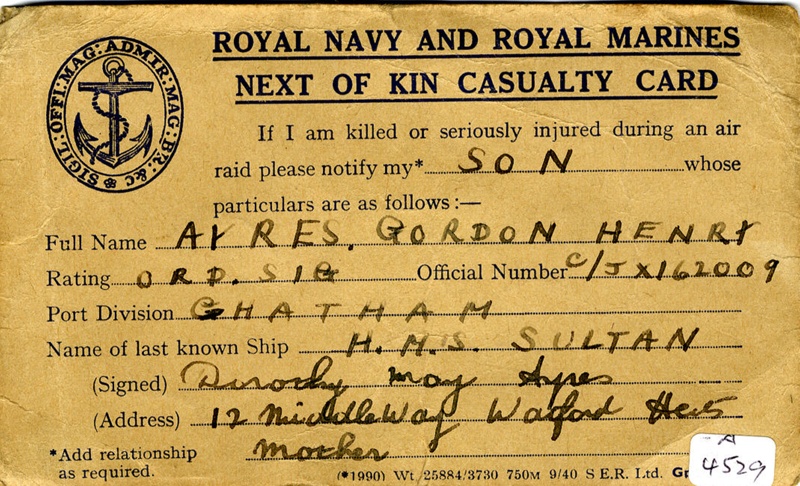 Royal Navy and Royal Marines Next of Kin Casualty Card for Dorothy ...