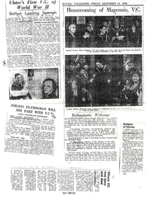 A photcopy of a montage of various newspaper articles and photographs ...