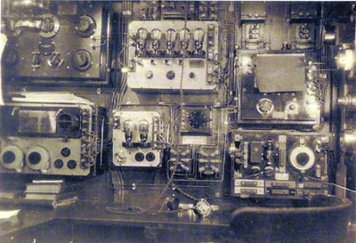 A photograph showing a submarine's wireless telegraphy office; SHHMG ...