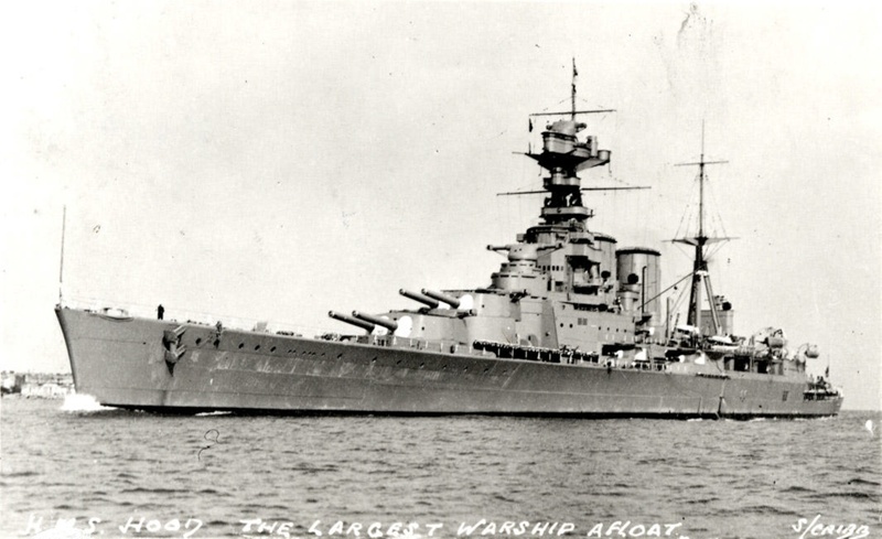 Photograph of HMS Hood, the biggest ship in the Royal Navy, sunk by the ...
