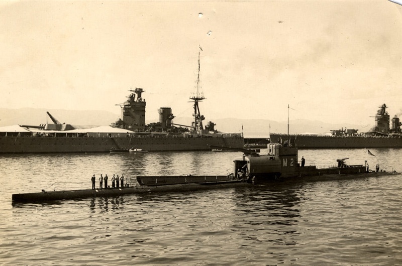 Photograph of HM Submarine M2 leaving harbour in the 1930s ...