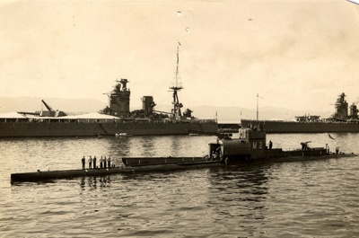 Photograph of HM Submarine M2 leaving harbour in the 1930s ...