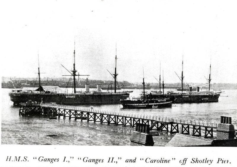 Copy photograph of HMS Ganges I, Ganges II and HMS Caroline off Shotley ...