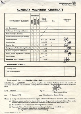 Auxiliary Machinery Certificate and Operators Certificate for Fork lift ...
