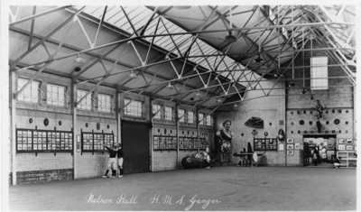 Picture of interior of Nelson Hall showing exhibits being displayed ...