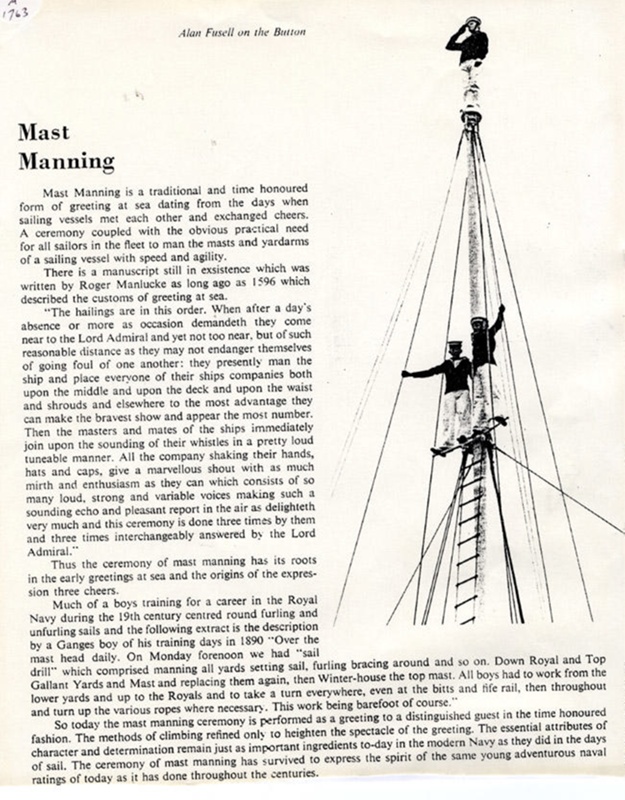 An explanation of the procedures and history of Mast Manning on ships ...
