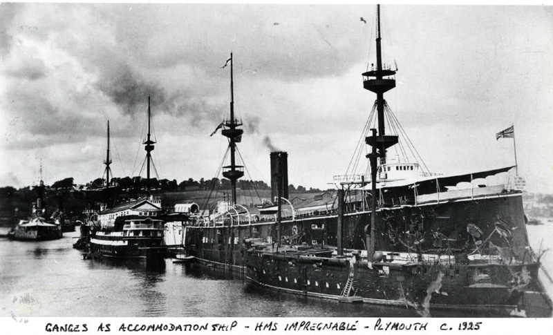 Photograph of HMS Ganges whilst being used as an accommodation ship ...