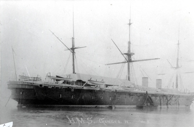 Photograph of HMS Ganges ll moored off Shotley in 1921; photographer ...