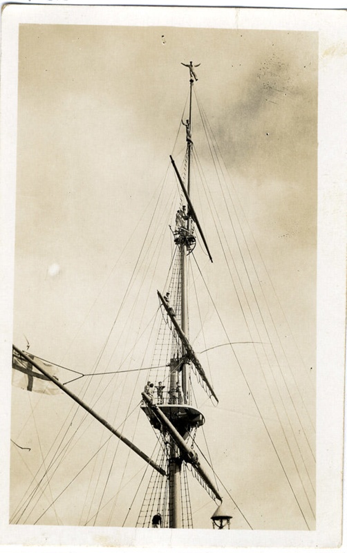 Photograph of the Mast, showing boys on it , the one on the button is ...