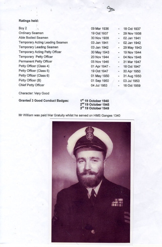 A typed Naval Service Certificate of Bill Mummery JX148326 who was a ...