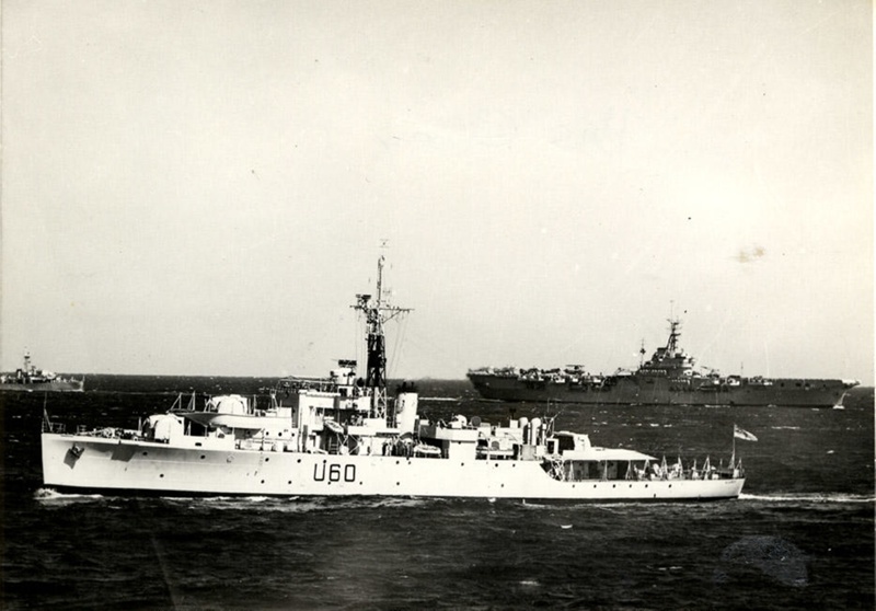 Photograph of 3 warships, one identified as the Aircraft carrier HMS ...