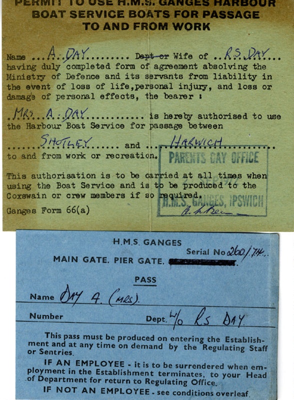 A Main gate and Pier gate pass and a Service Boat permit; 1972 = 1974 ...