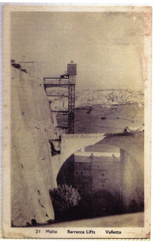 A copy of a postcard of The Barracca Lifts in Valletta, Malta, which ...