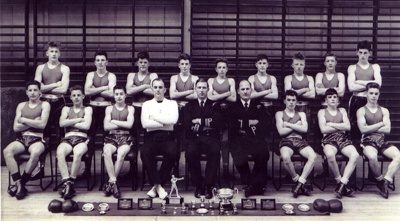 Photograph of full boxing team and trophies dating from 1957 ...