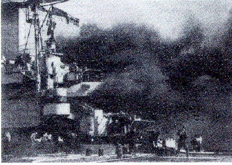 photograph of the explosion of aviation fuel on board HMS Indomitable ...