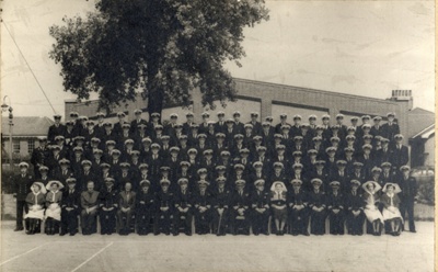 Photograph of HMS Ganges Officers in 1958 with names written underneath ...