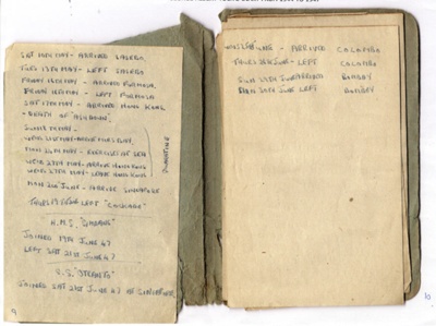 A copy of two of ten pages of the diary kept from 1945 to 1947 by ...