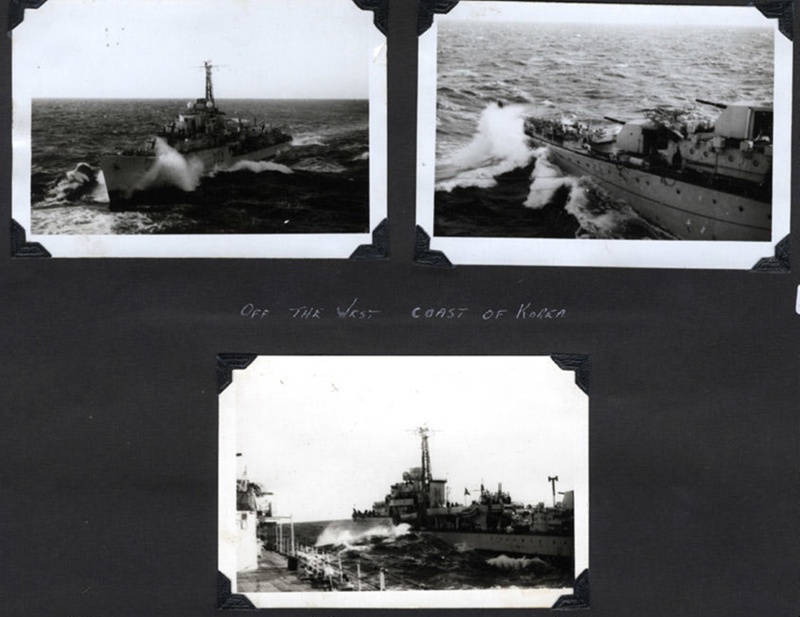 A montage of three photographs of HMS Concord off the west coast of ...