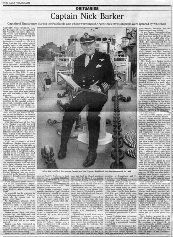 Obituary of Captain Nick Barker printed in Daily Telegraph Tuesday, 8 ...