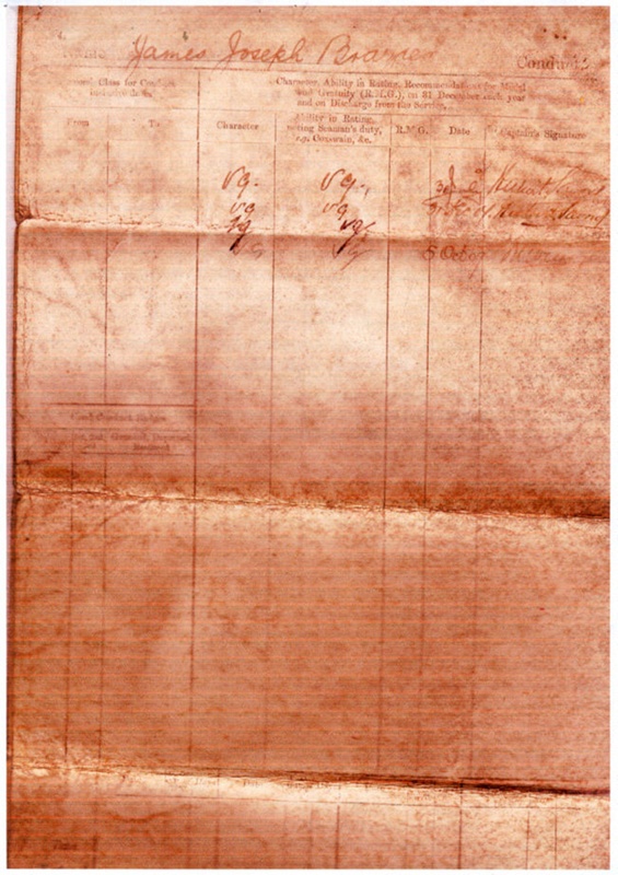 A copy of 3 pages of the Service Certificate of James Joseph Brazier ...