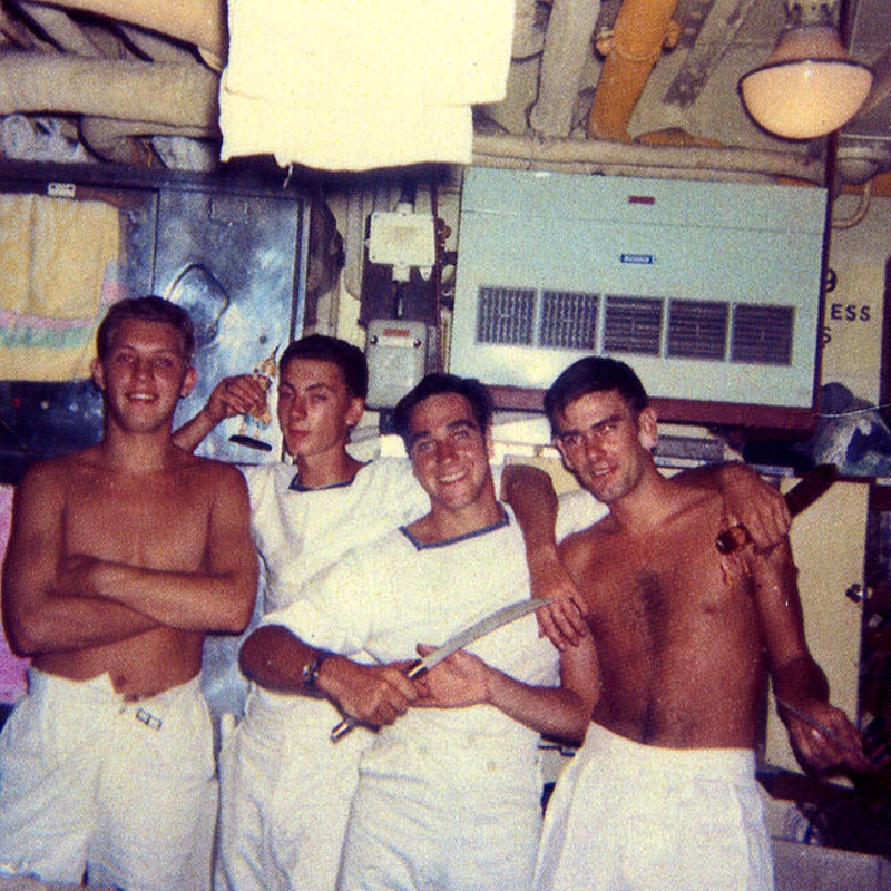 Copy photograph of 2 members of Hawke 47 Mess 1963 meeting up again in ...