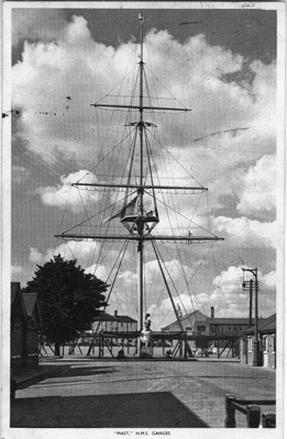 Picture of mast at HMS Ganges with boys on rigging and one boy sitting ...