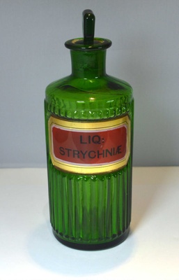 Medium Sized Green Glass Ribbed Poison Bottle Matching Square Grip ...