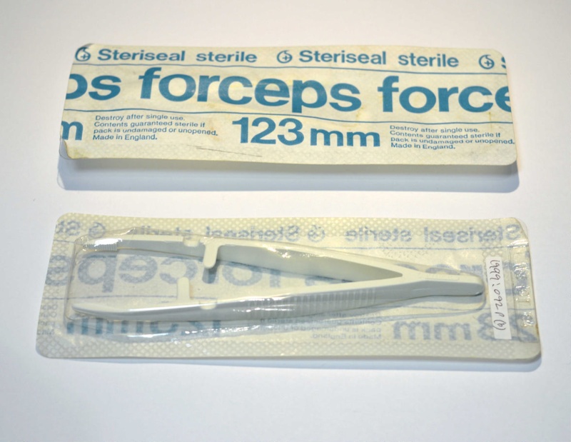 Two Unopened Packets of Sterile Disposable White Plastic Forceps; J.H ...