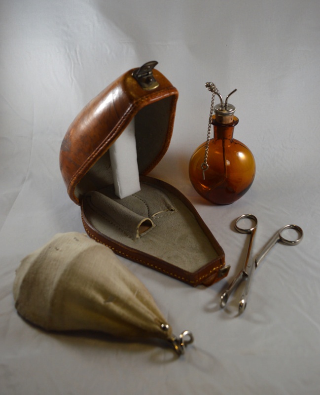 Leather Cased Esmarch's Anaesthetic Mask Set with Amber Glass Dropper ...