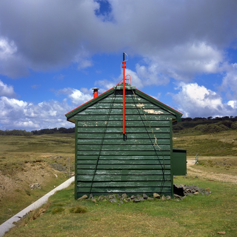 Digital photograph - Side view of green hut with red roof; Klaus ...