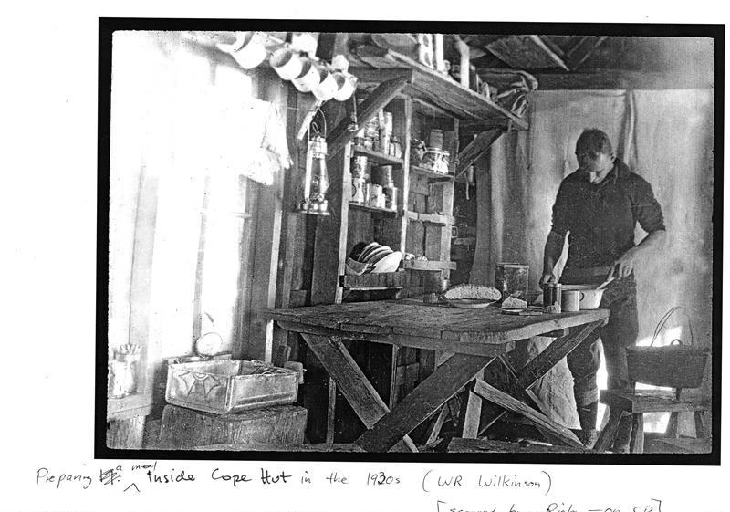 Preparing a meal inside Cope Hut in the 1930s (WR Wilkson); Klaus ...