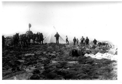 Wragges Observatory Dec. 1897. Clement Wragge in front of tent, James ...