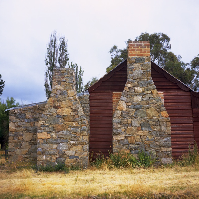 Digital photograph - Alpine hut with stone chimneys and wall; Klaus ...