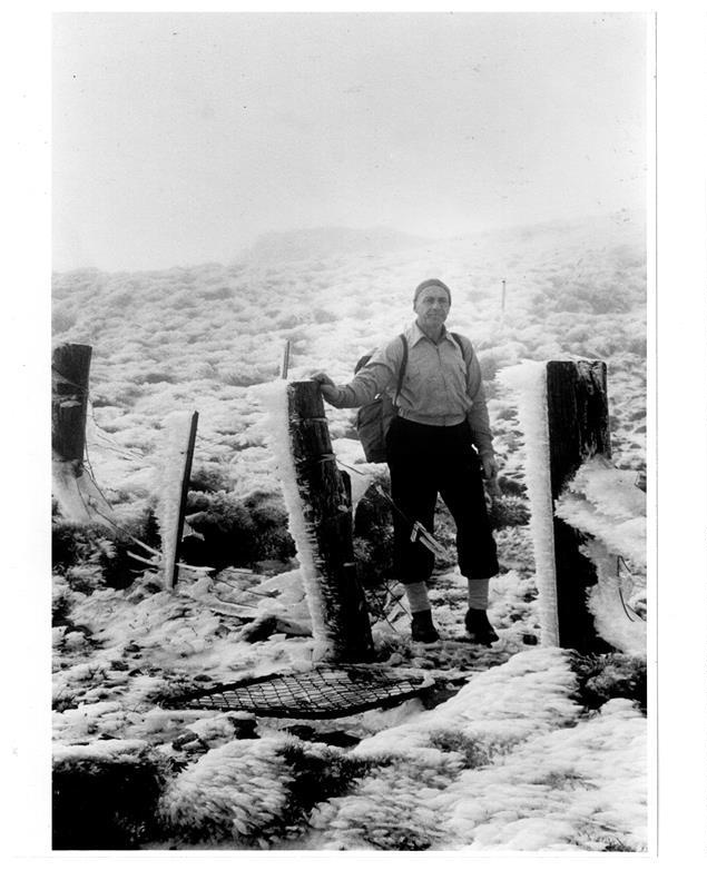 Paul Howard on Mt. Northcote, Easter 1957. The fence and gate have long ...