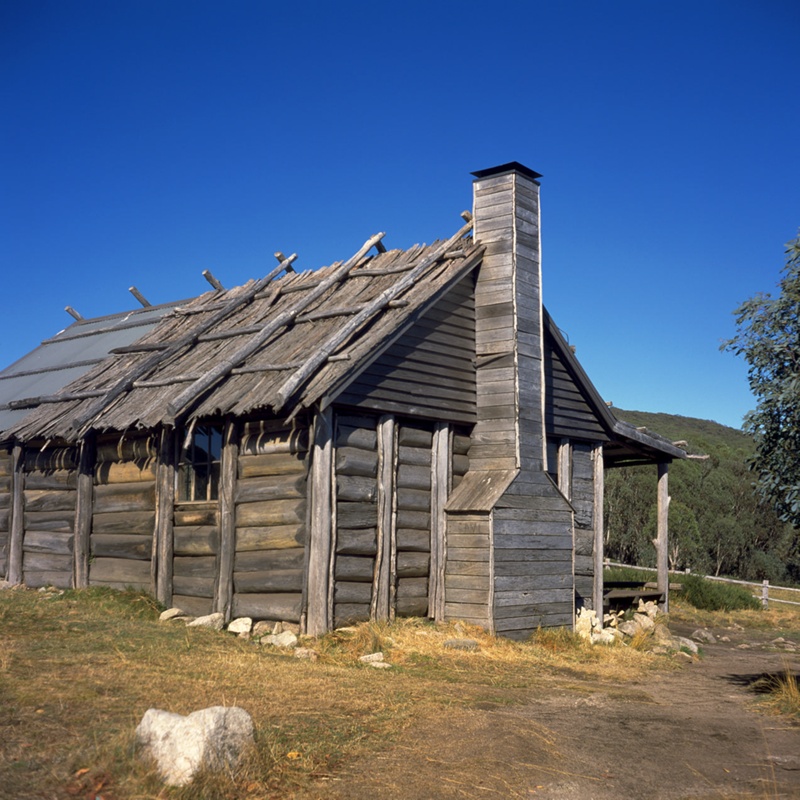 Digital photograph - Back of hut with tin and timber roof; Klaus ...