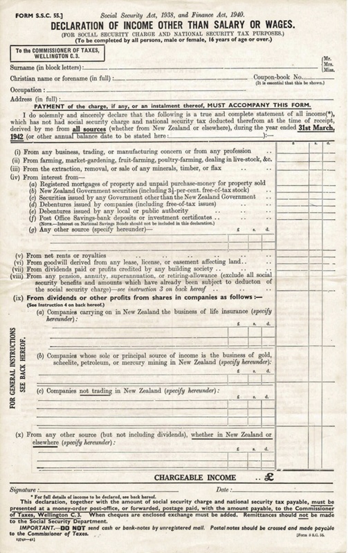 Form, Declaration of Income other than Salary or Wages; Commissioner of ...