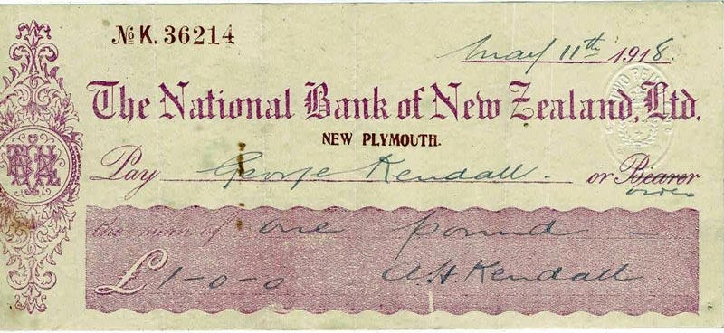 Bank Cheque, National Bank of New Zealand; National bank of New Zealand ...