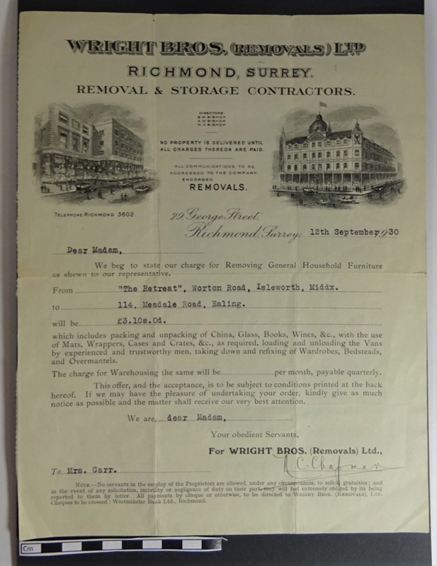 Quote for removal from Wright Bros, (Removals) Ltd.; Wright Bros ...