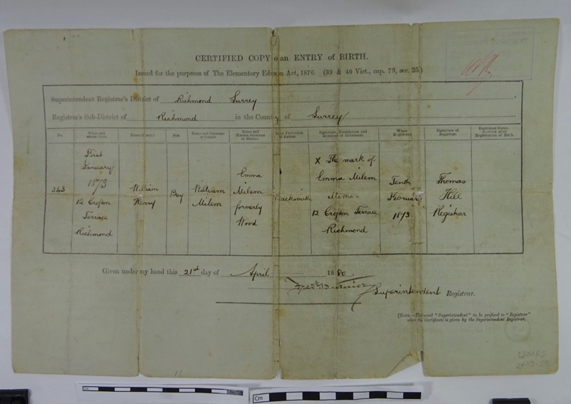 Birth Certificate ; 21st April 1880; LDMRD 2013.29 | eHive
