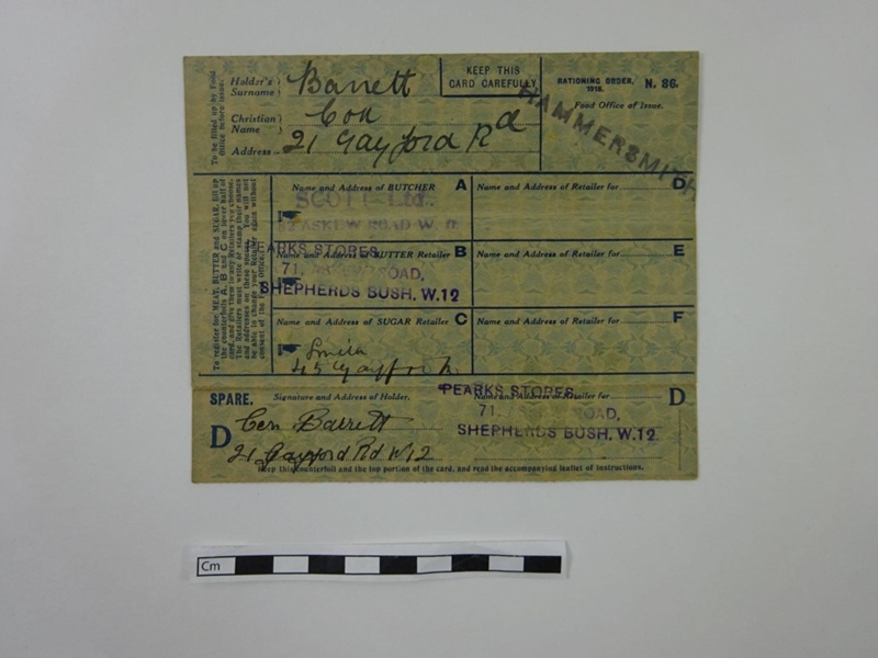 World War 1 ration card; 1918; LDMRD 0305.4 | eHive